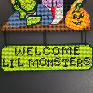 Completed Welcome LI'L Monsters Plastic Canvas Door/wall Décor ...
