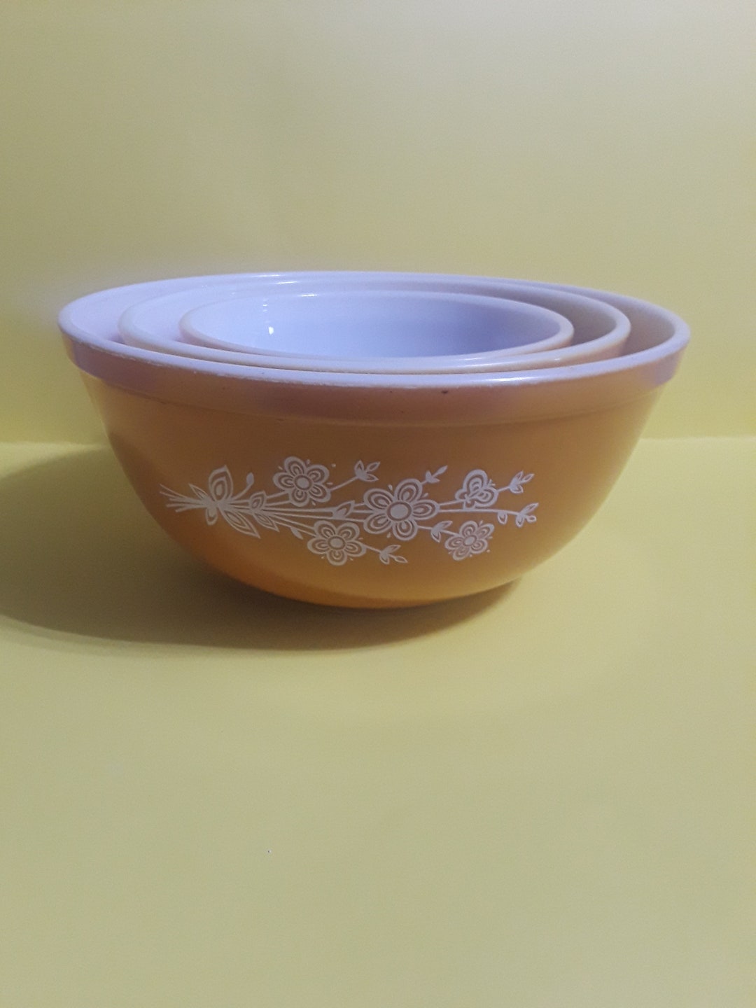 Set of 3 Butterfly Gold Pyrex Nesting Bowls, Gold Bowls With Butterfly ...