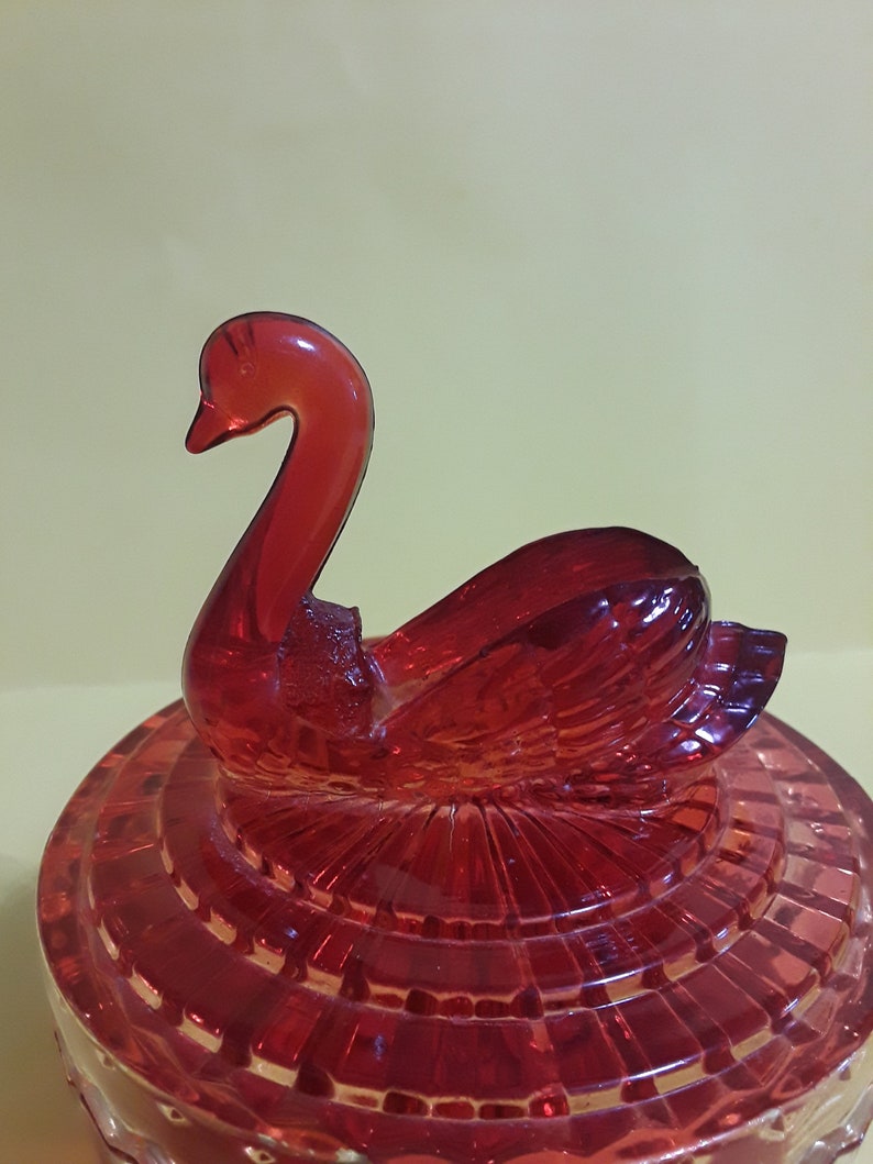 Jeannette Amberina Red/yellow Glass Swan Powder Jar free Shipping - Etsy
