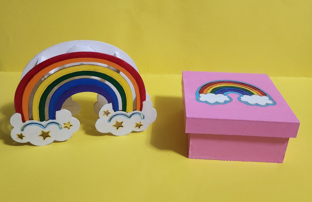 Wooden Hand Painted Rainbow Light up Decoration and Jewelry/storage Box ...