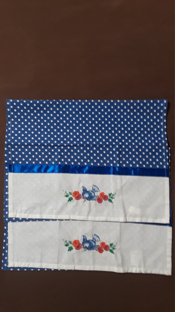 Set of 2 Hand Embroidered Blue Bird and Flowers Blue With | Etsy