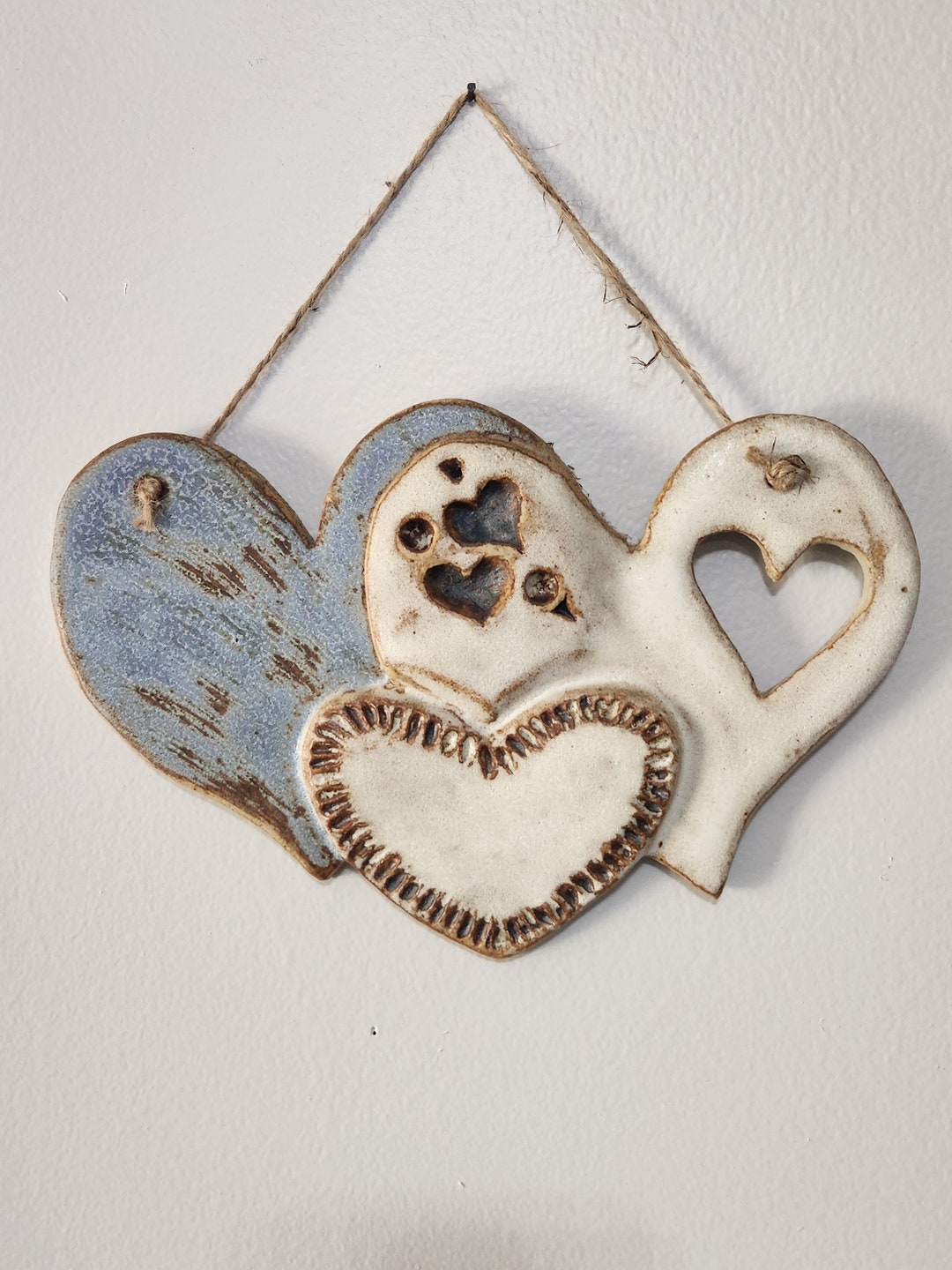 Handmade Ceramic Stacked Hearts Wall Décor, Artist Signed, 1998 **free ...