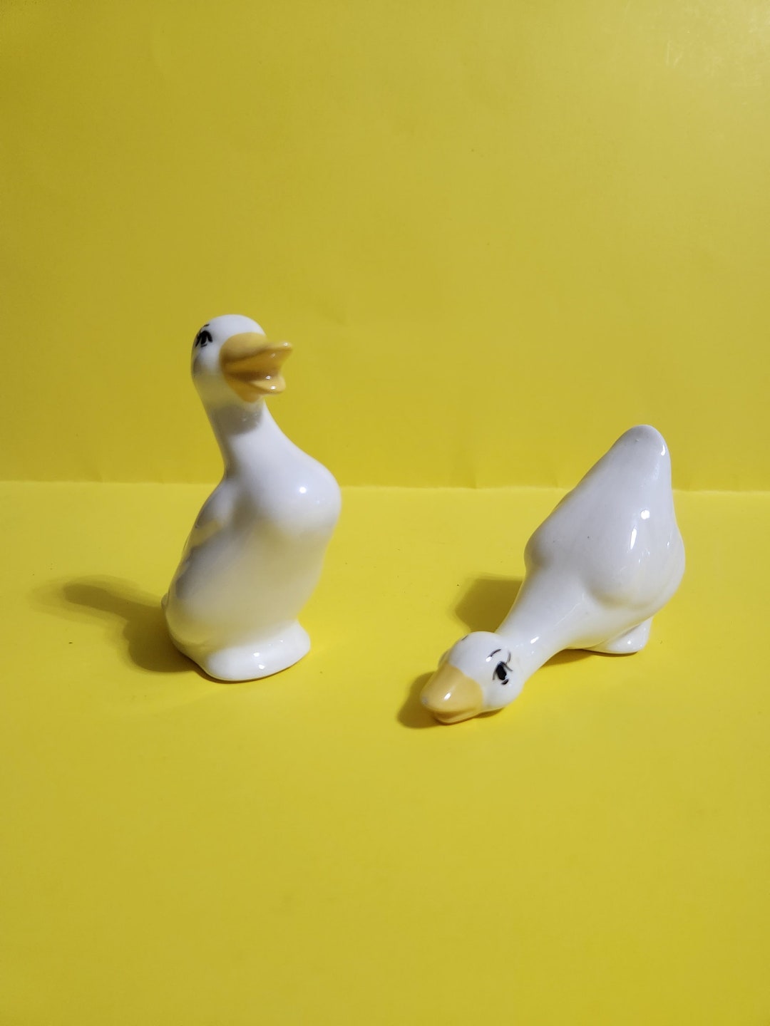 Set of 2 Porcelain/ceramic White Goose Figurines, Different Poses ...