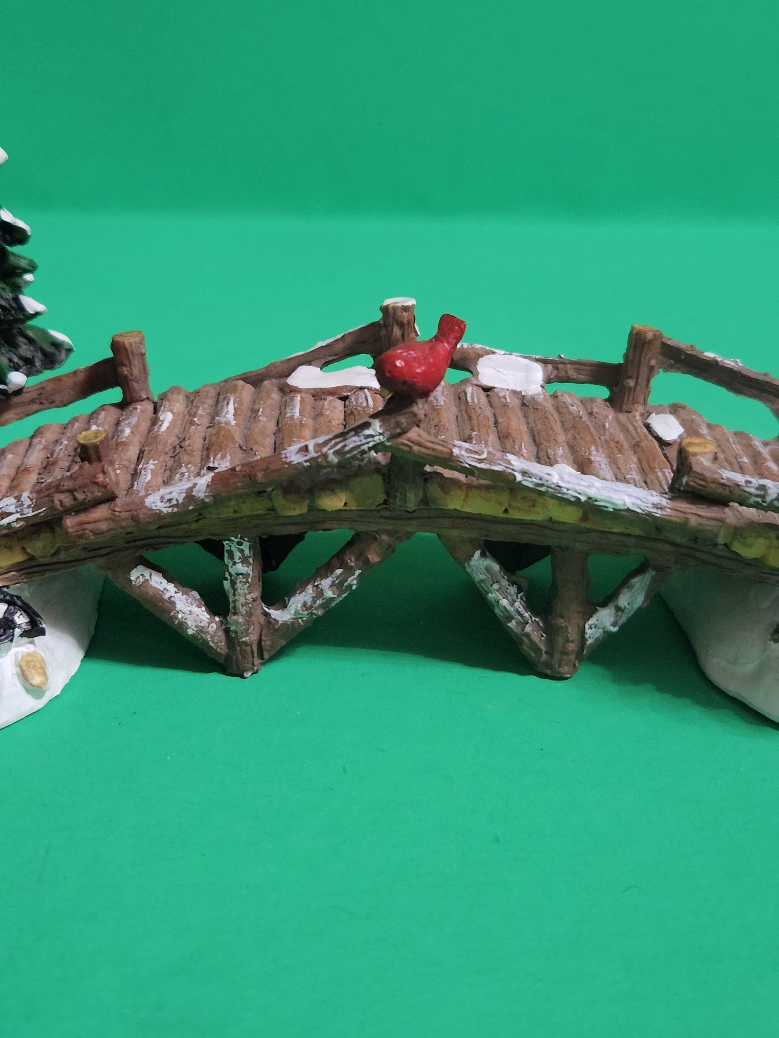 Log Bridge With Snow Covered Trees and Cardinals for a - Etsy