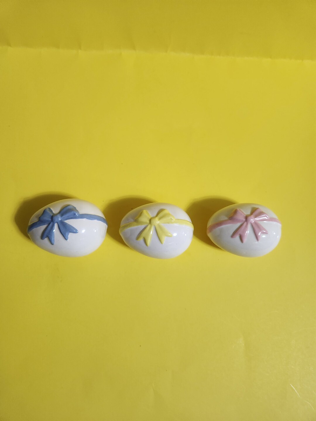 Set of 3 Ceramic/porcelain Easter Eggs With Different Colored Bows ...