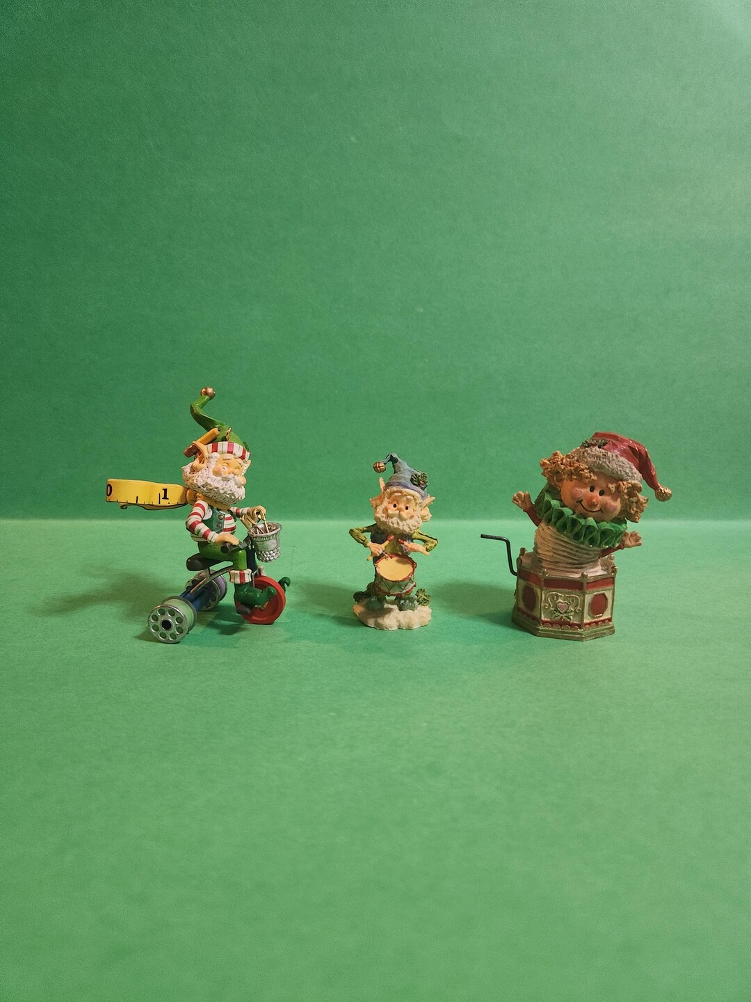 Group of 3 1980's Enesco Featuring an Elf on a Tricycle, an Elf With a ...
