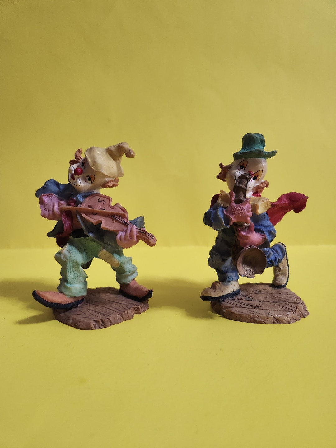 Set of 2 Musical Clown Figurines, One is Playing the Violin and One is ...