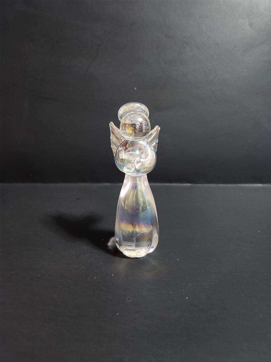 Iridescent Clear Glass Angel Figurine With Halo **free Shipping** - Etsy