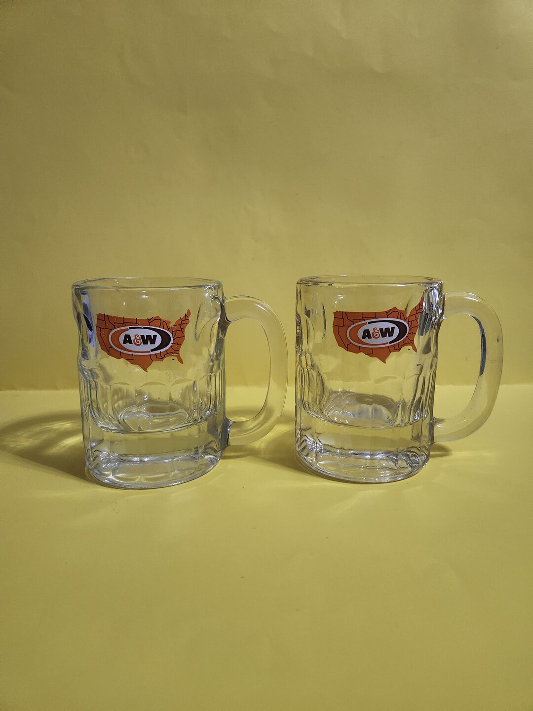 Set of 2 Heavy Glass A&W Mugs Featuring a Map of the Lower 48 States ...