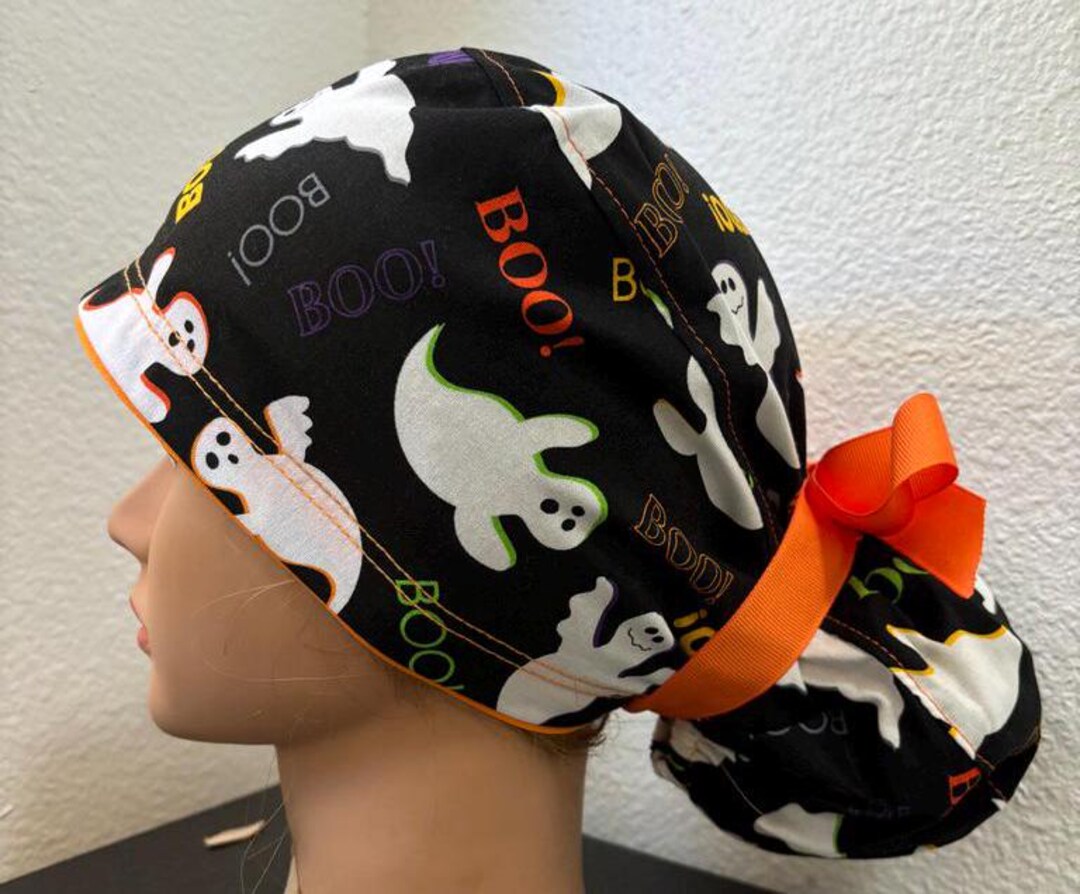 Boo Ponytail Surgical Scrub Cap Halloween Nurse Doctor Tech OR Cap - Etsy