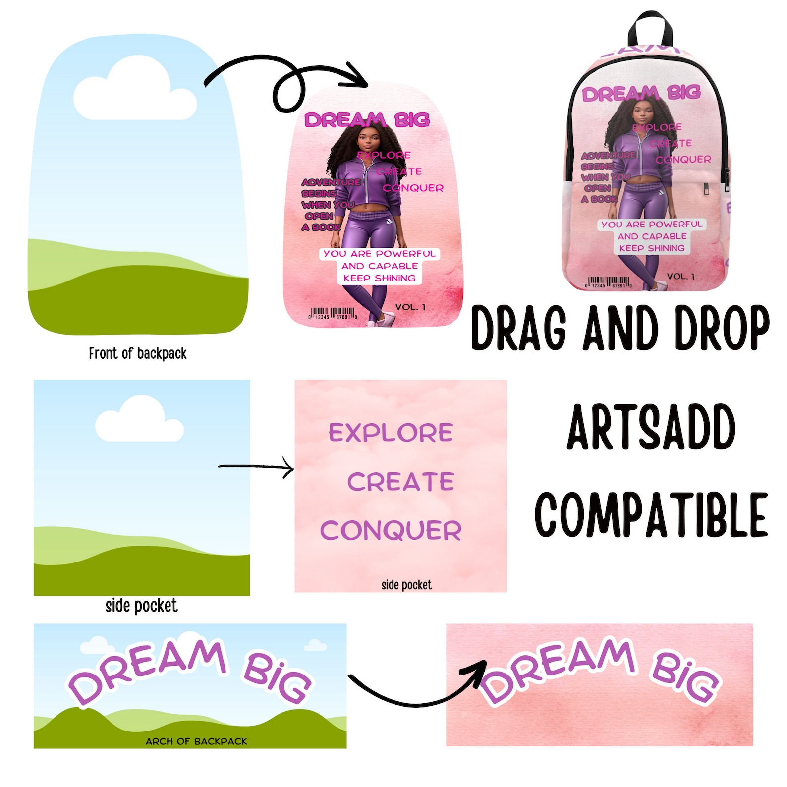 Backpack Design Editable Canva Frame, Digital Word Art, Digital ...