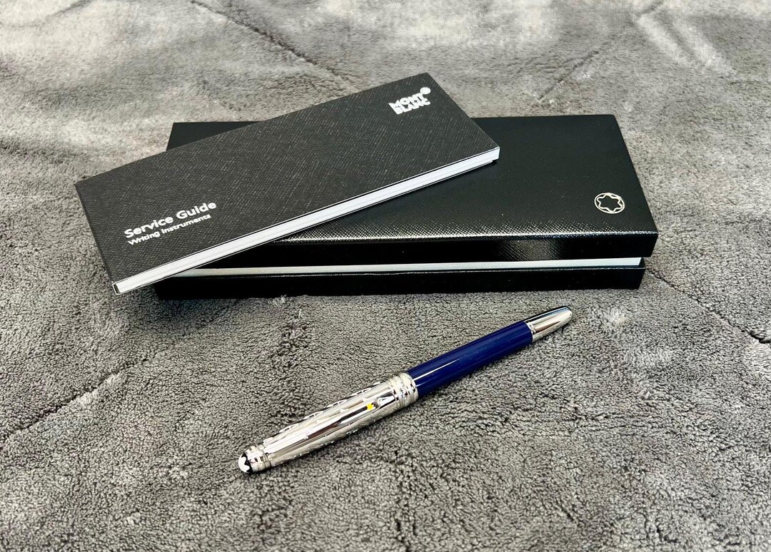 New Mont Blanc Classic Navy Blue and Silver Luxury Ballpoint Pen. New ...