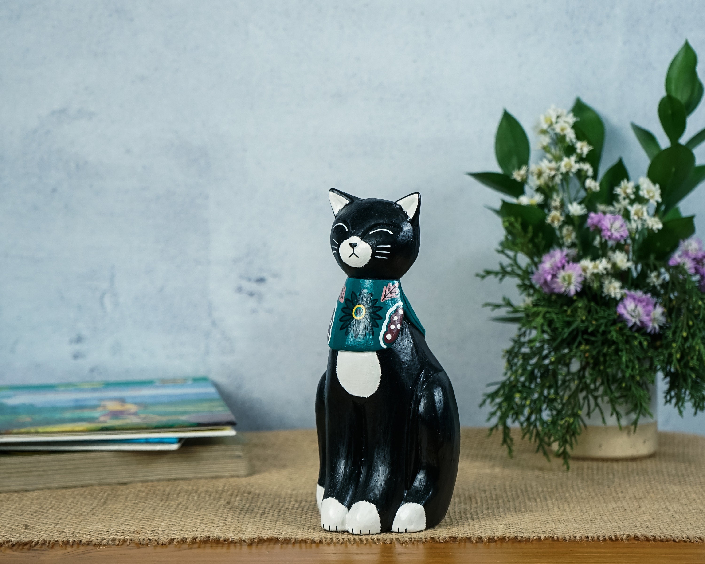 Hand Painted Cat Figurine, Wooden Cat, Colorfull Cat, Animal Ornaments ...