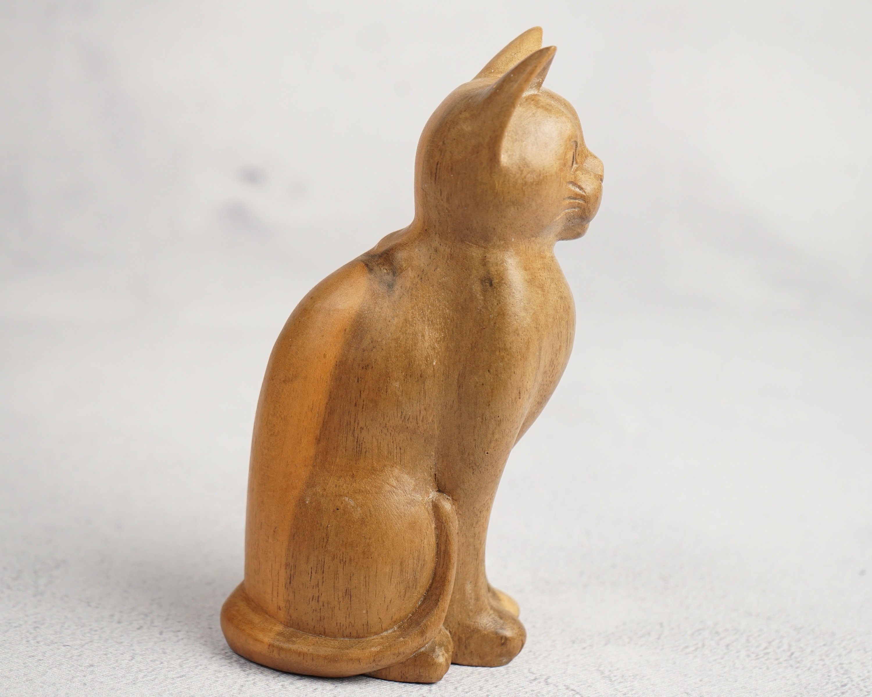 Wooden Cat Statue, Wood Carving, Cat Sculpture, Handcrafted, Tabletop ...