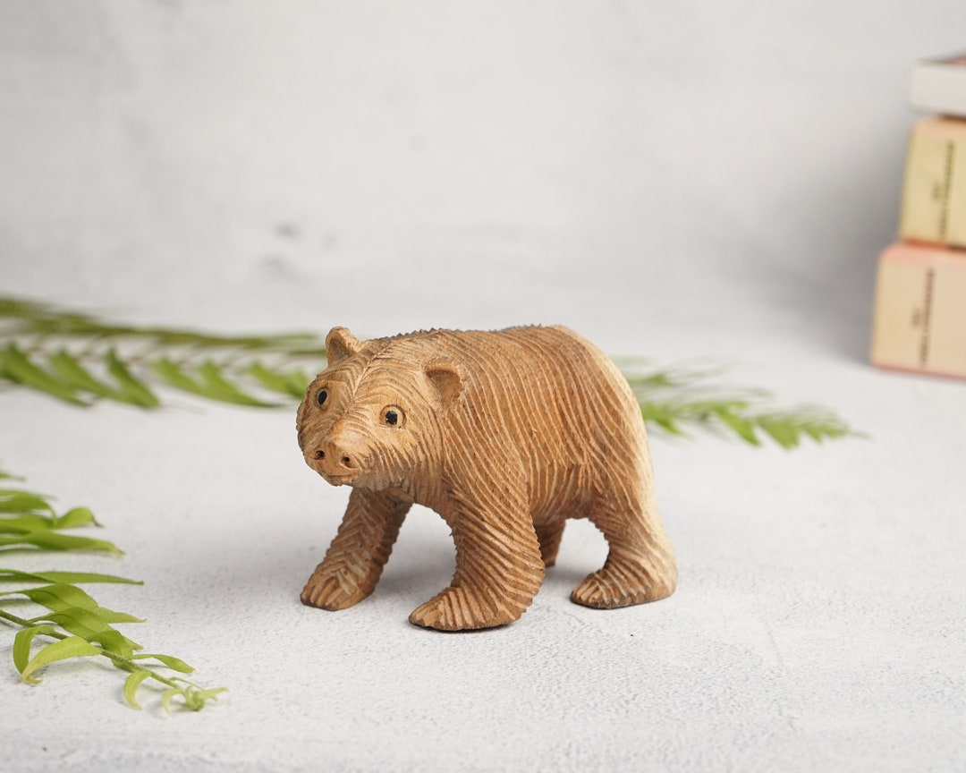 Wooden Bear Statue, Hand Carved Statue, Miniature, Wood Carving ...