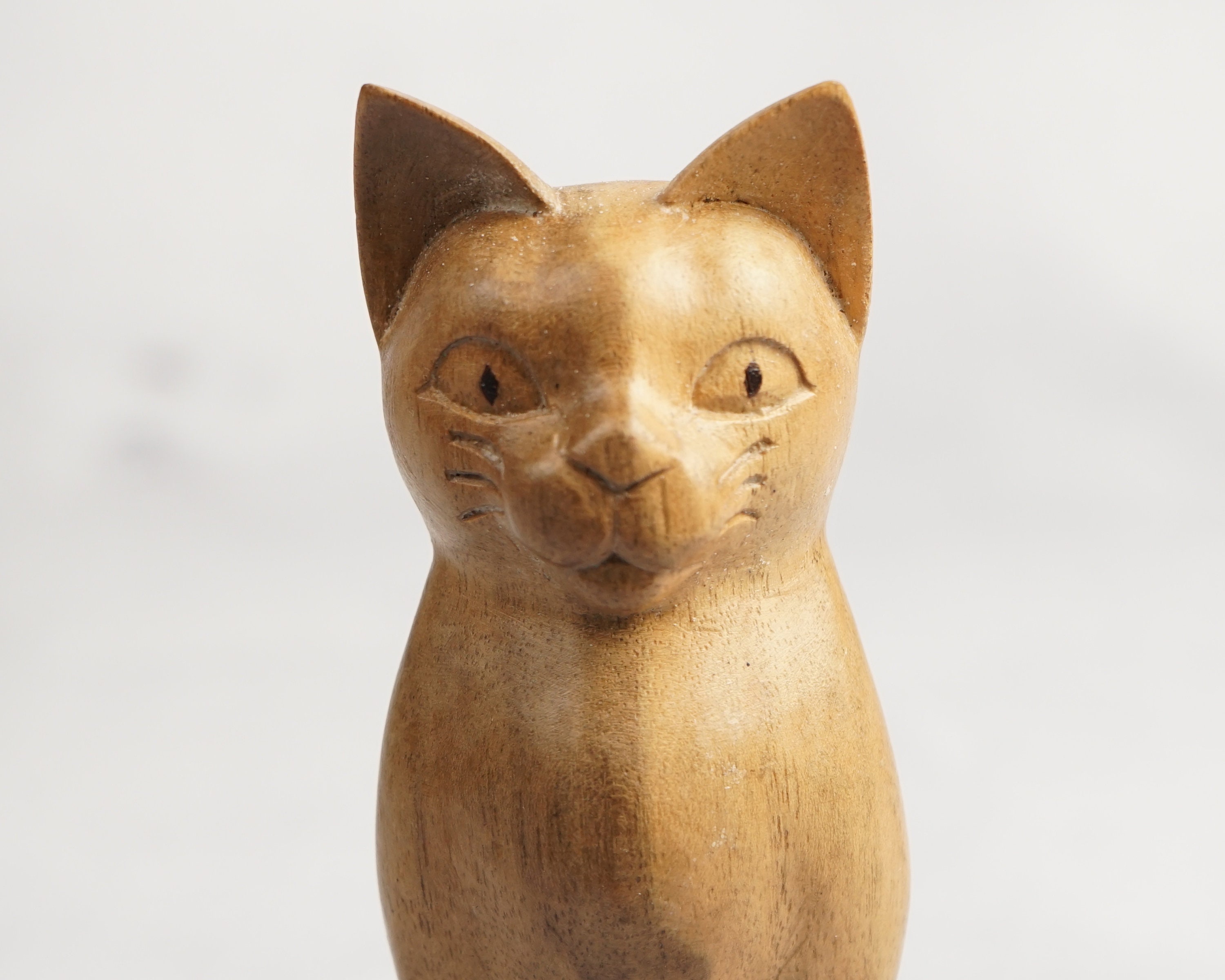 Wooden Cat Statue, Wood Carving, Cat Sculpture, Handcrafted, Tabletop ...