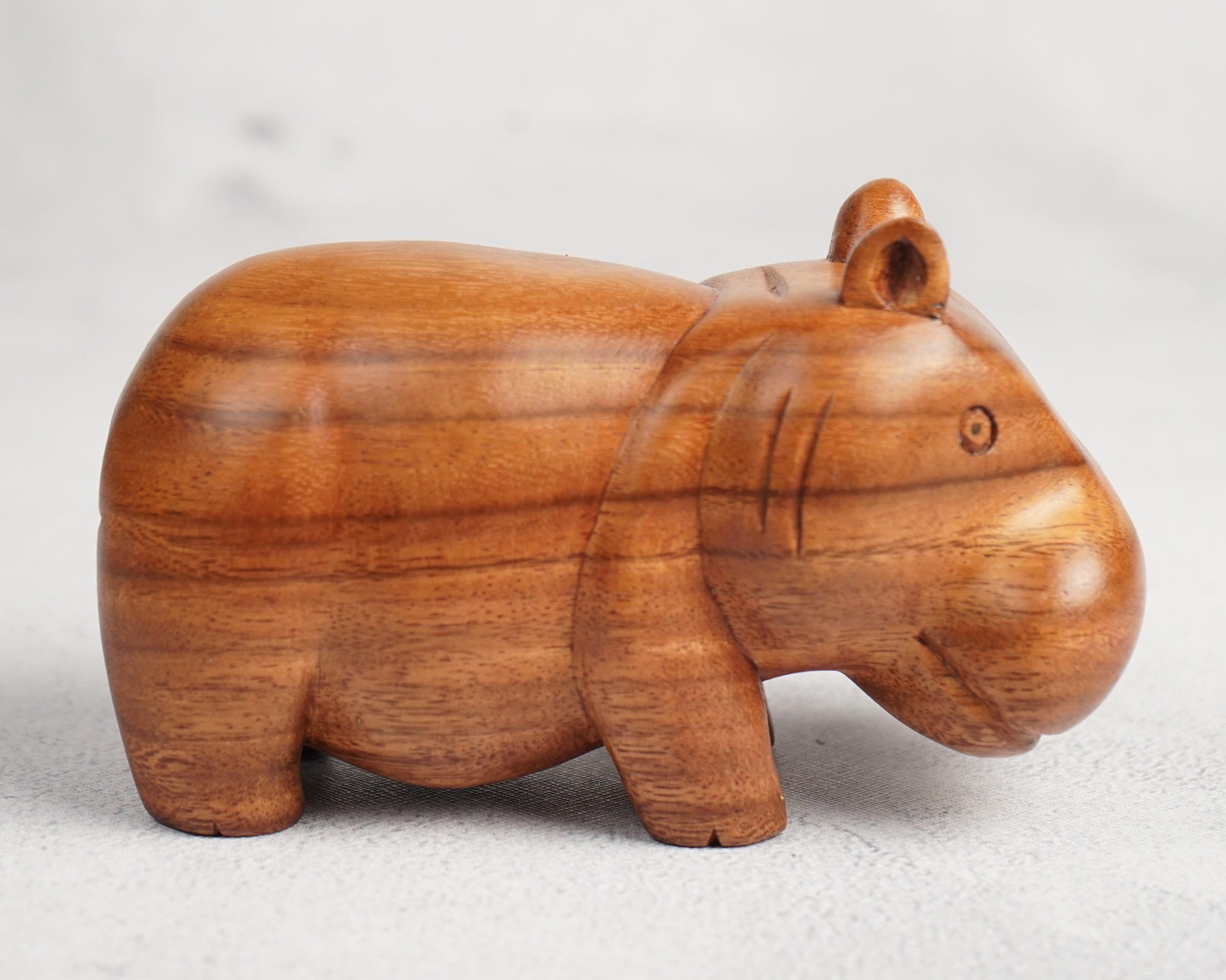 Wooden Hippo Statue, Hand Carved Statue, Miniature, Wood Carving ...