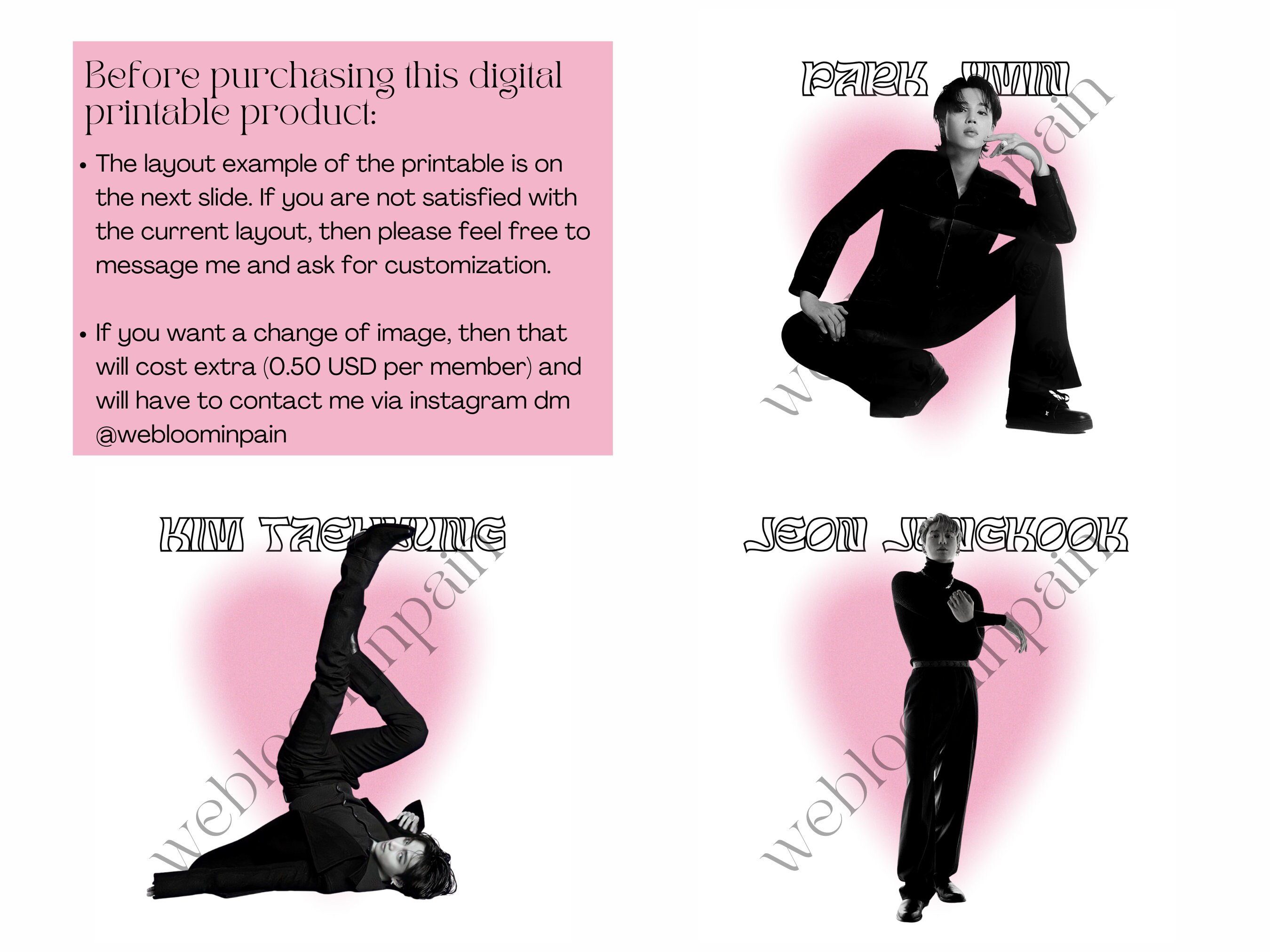 BTS Minimalistic (black and White + Pink) Digital Printable Square ...