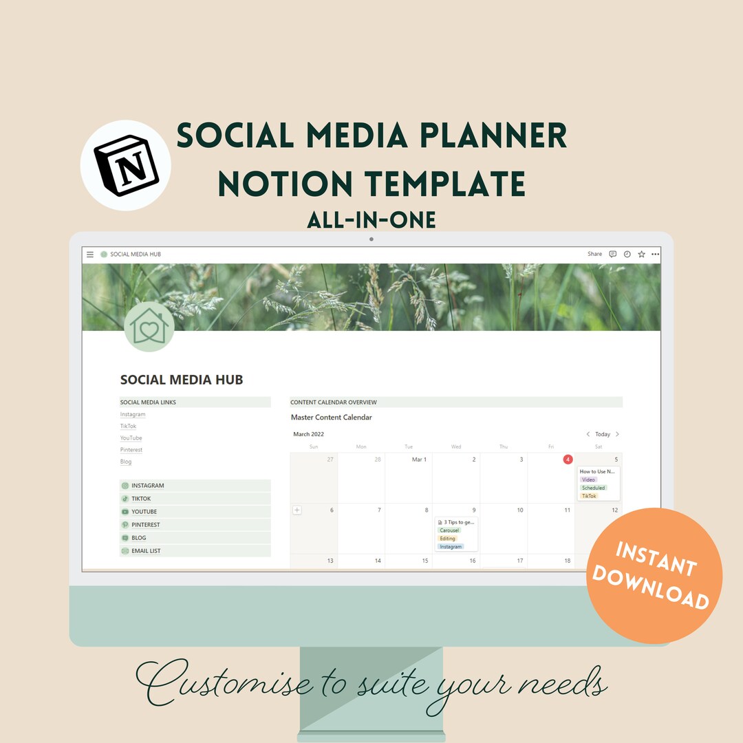 Content Planner Notion Template Digital Social Media Planner Digital ...