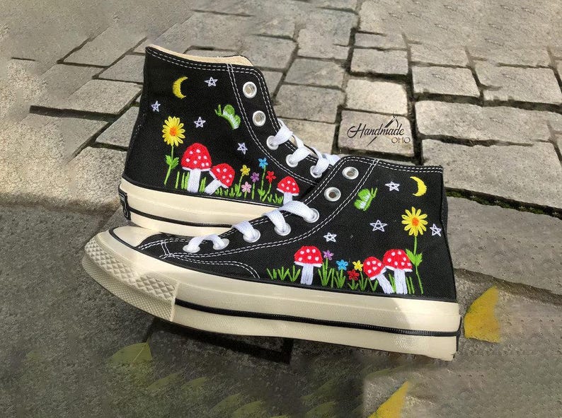 Embroidered Converse Sneakers: Mushroom, Star & Moon Design - Etsy