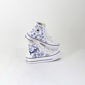 Embroidered Converse Sneakers: Hammerhead & Whale Shark, Ocean Theme - Etsy