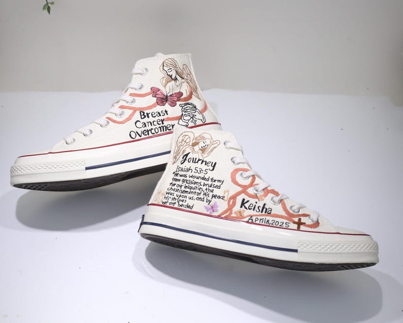 Embroidered Converse: Breast Cancer Survivor Tribute Shoes, Angel Wings ...