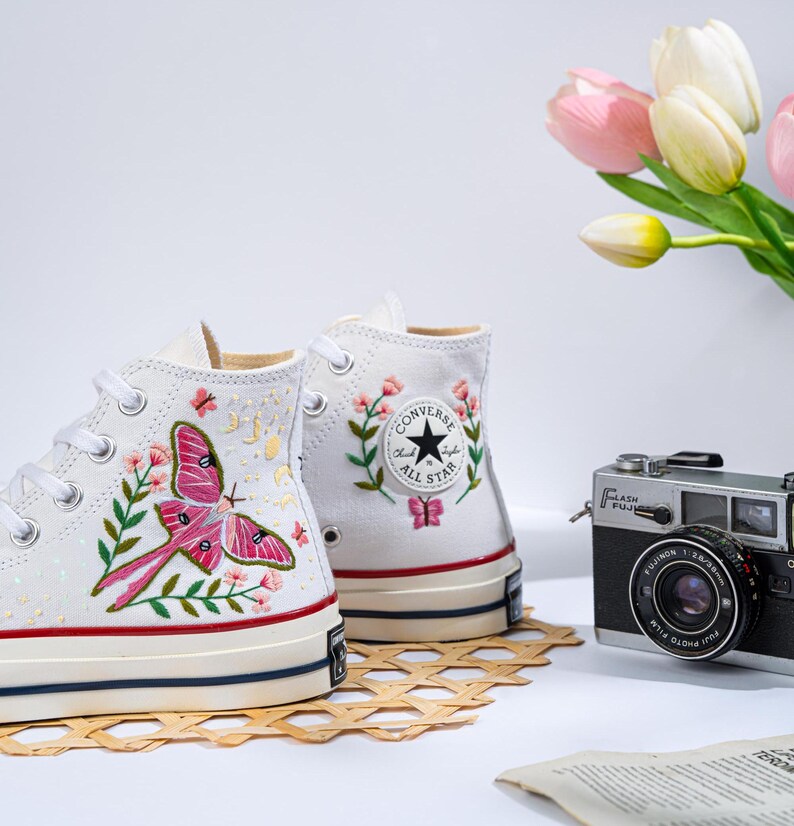 Custom Butterfly Embroidered Converse Sneakers: Personalized Floral ...