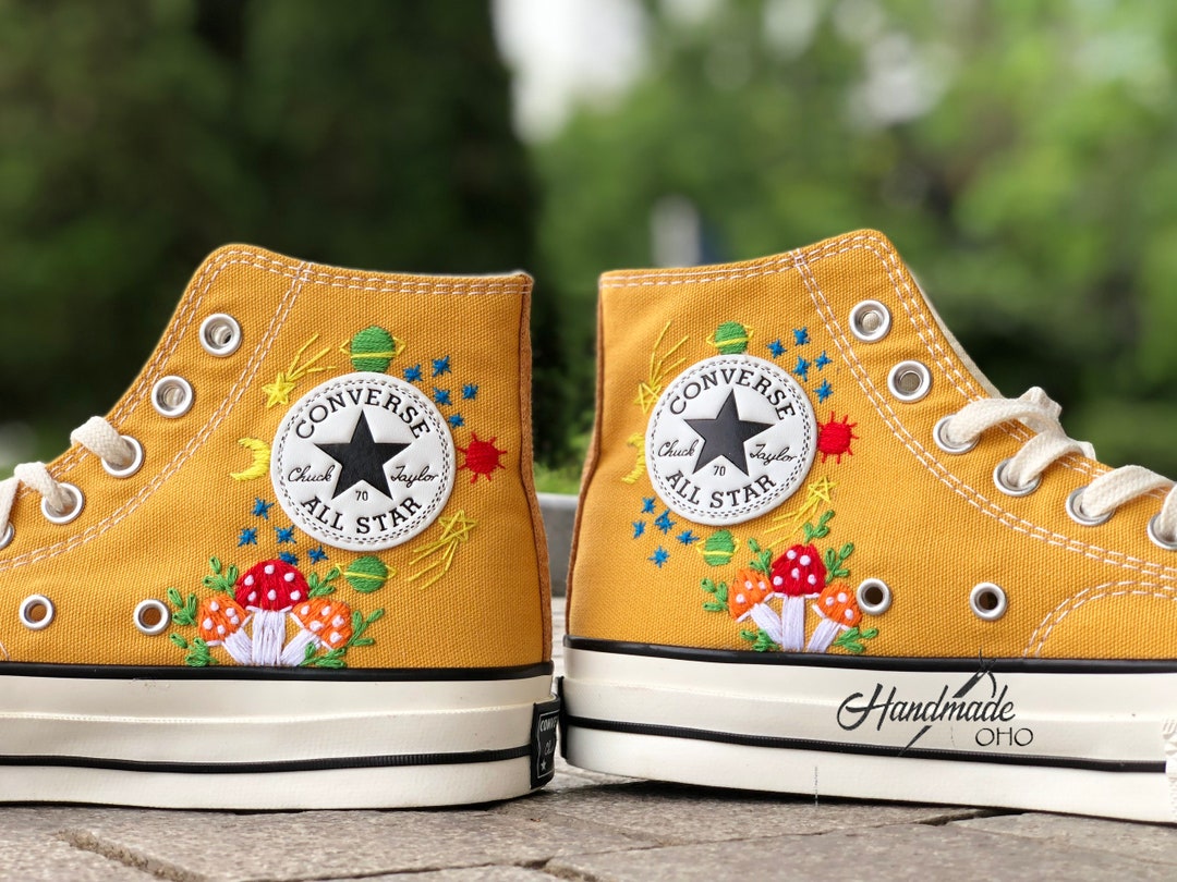 Embroidery Converse, Custom Mushrooms Embroidered Shoes, Converse High ...