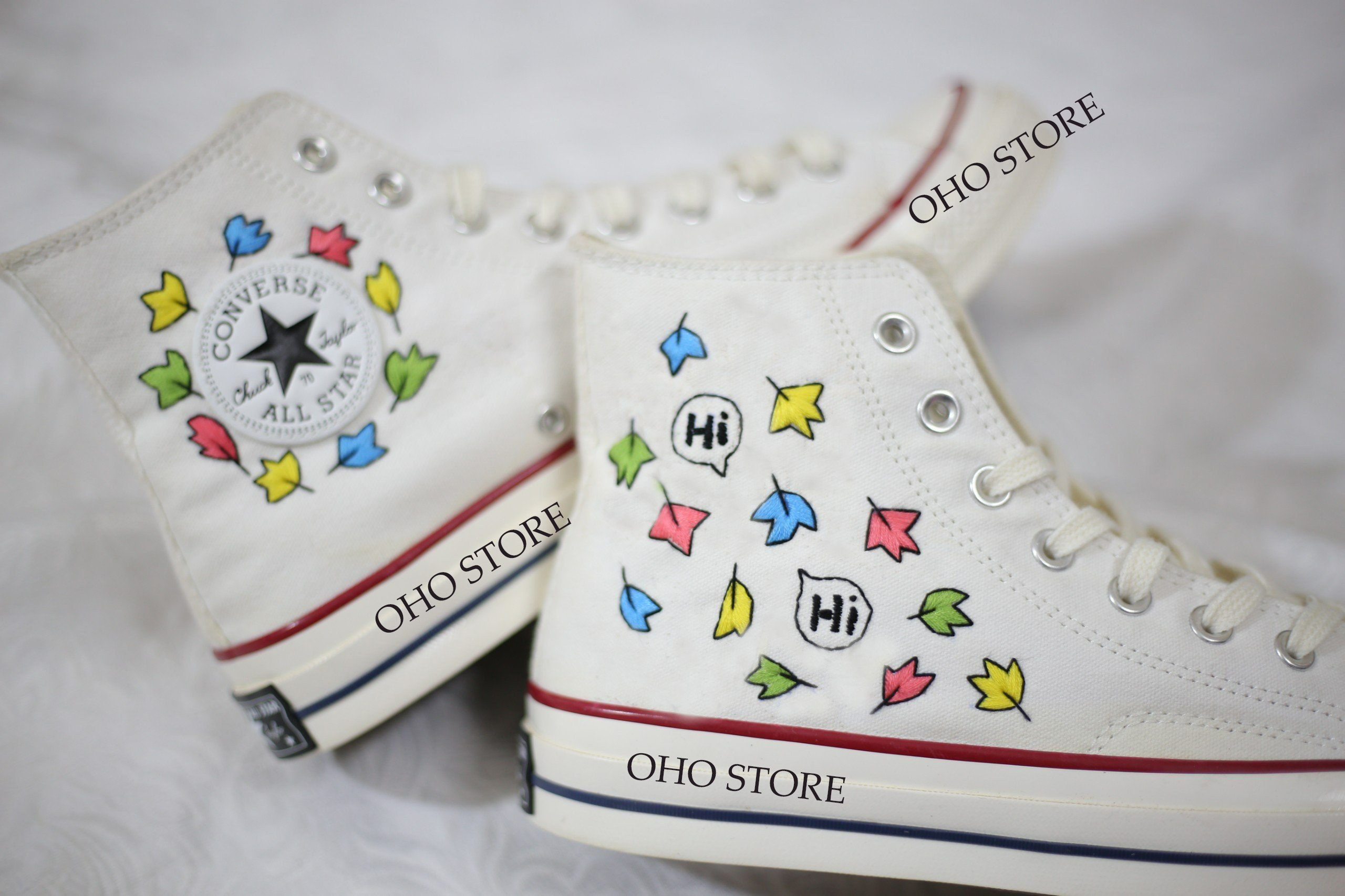 Custom Embroidered Converse High Tops: Colorful Leaf Design - Etsy