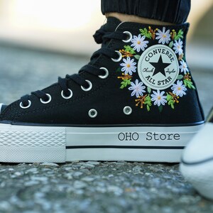 Custom Embroidery Converse Platform Shoes/embroidered Flowers and Books ...