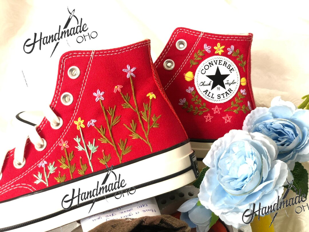 Custom Converse Chuck Taylor 70s: Red Flower Embroidery - Etsy