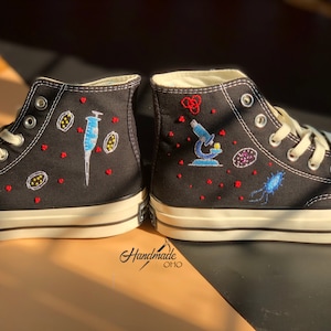 Custom Converse Red Blood Cells,microscope Cells Embroidery/ DNA Shoes ...