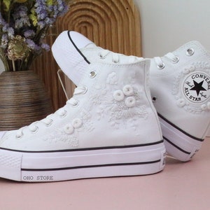 Custom Wedding Converse Platform: White Floral Embroidered Sneakers - Etsy