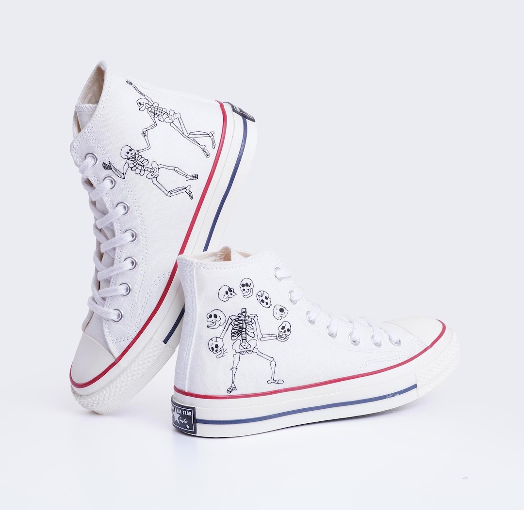 Custom Halloween Sneakers, Embroidered Converse Skeleton, Halloween ...