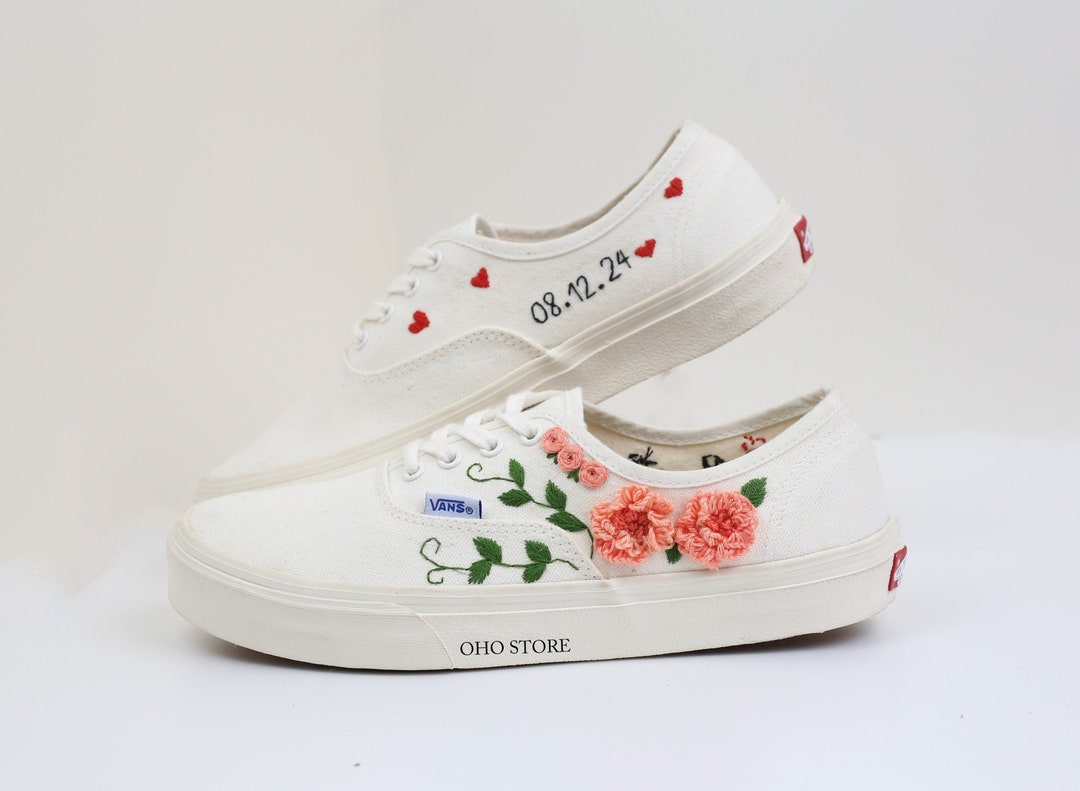 Wedding Vans for Bride, Vans Shoes Embroidered With Roses for the Bride ...