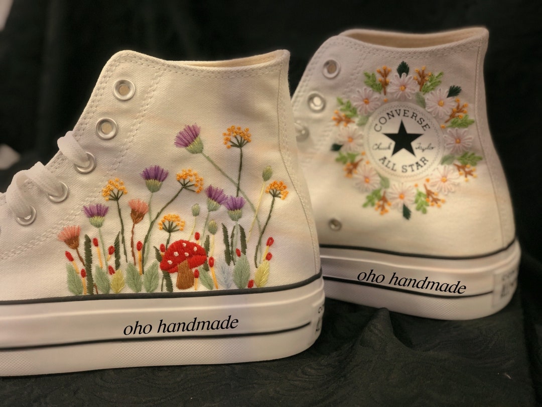 Custom Embroidery Converse Platform Embroidery Mushroom Shoes Flower ...