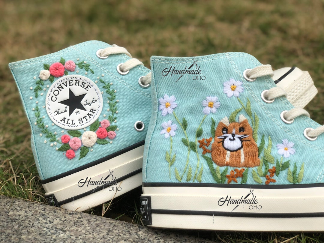 Custom Converse Mushroom Shoes Cat Flower Embroidery Converse High Tops ...