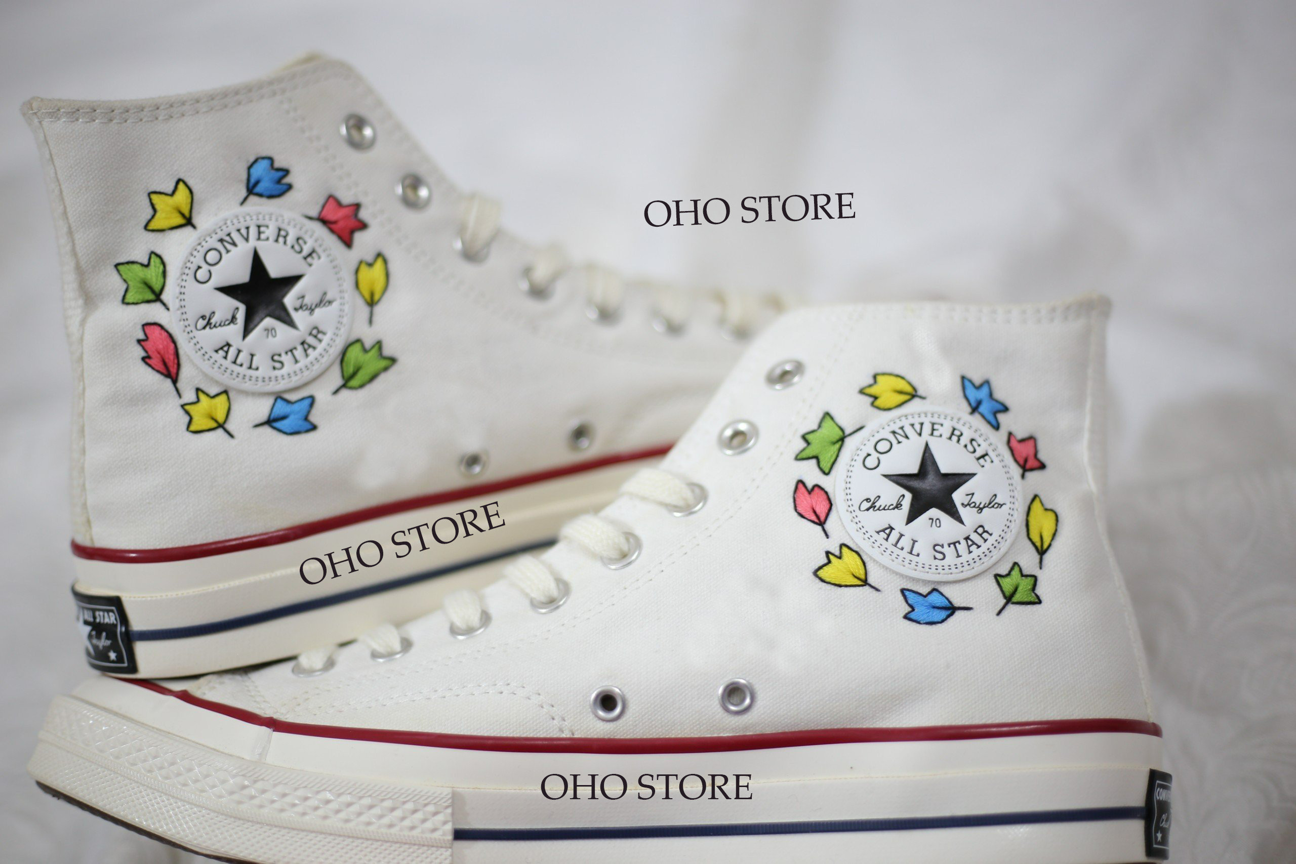 Custom Embroidered Converse High Tops: Colorful Leaf Design - Etsy