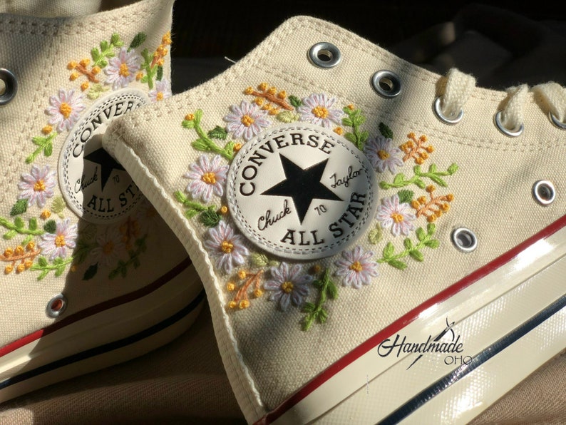 Custom Embroidery converse shoes Flower Embroidery Unique - Etsy