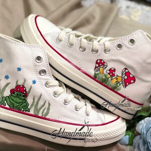 Custom Converse Mushroom Shoes Flower Embroidery Frog Embroidered Shoes ...