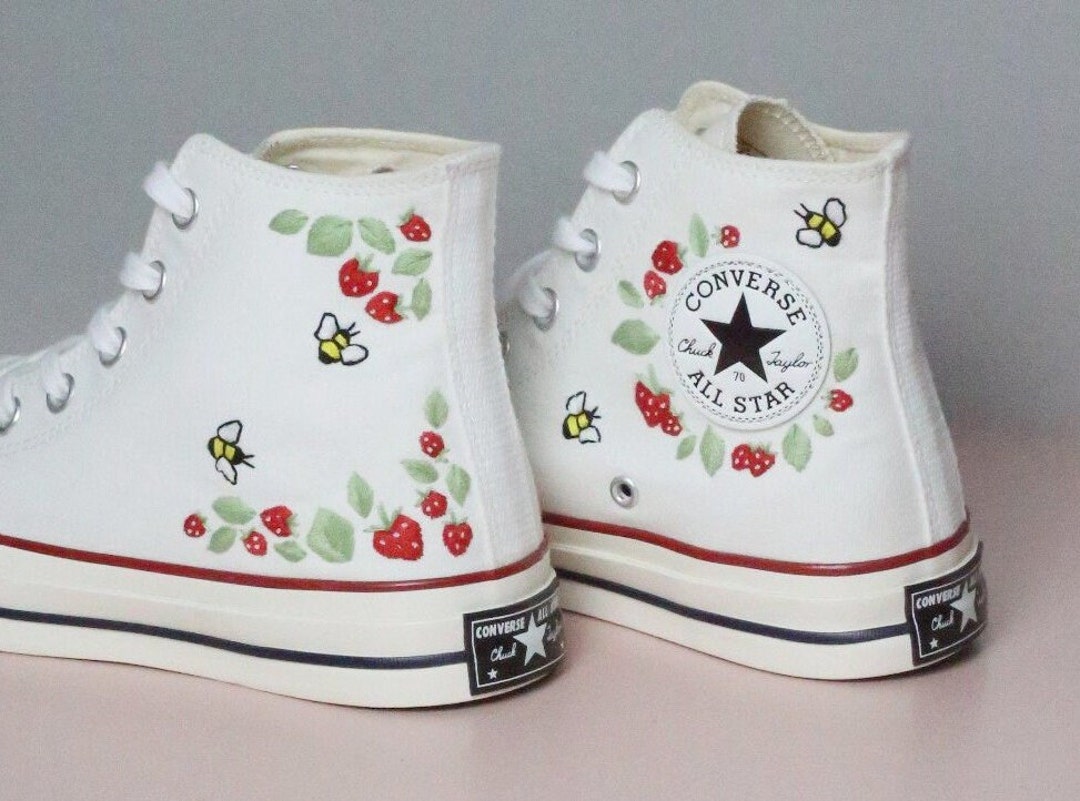 Custom Embroidered Converse High Tops: Strawberry & Bees Sneakers - Etsy