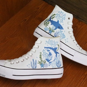Custom Embroidered Converse High Tops: Shark Ocean Design - Etsy