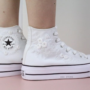 Custom Wedding Converse Platform: White Floral Embroidered Sneakers - Etsy