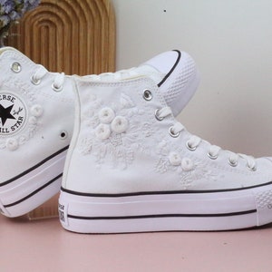Custom Wedding Converse Platform: White Floral Embroidered Sneakers - Etsy