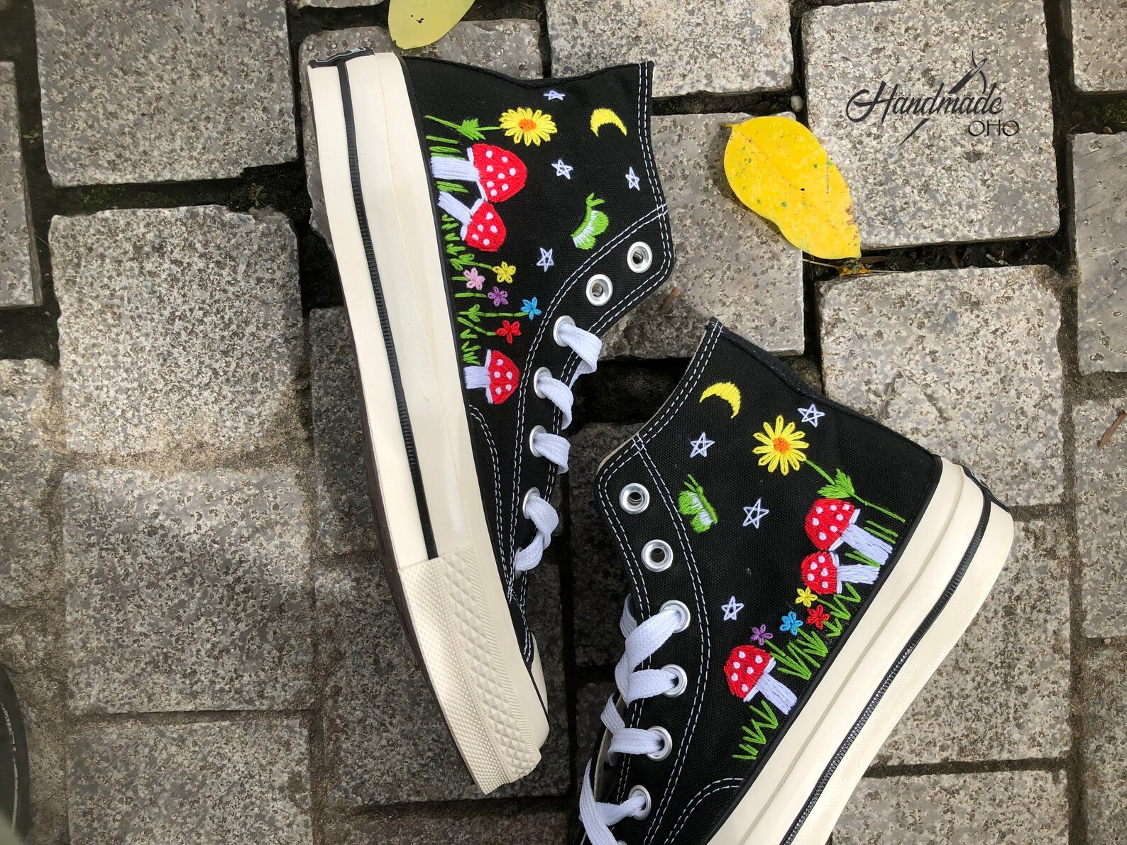 Embroidered Converse Sneakers: Mushroom, Star & Moon Design - Etsy