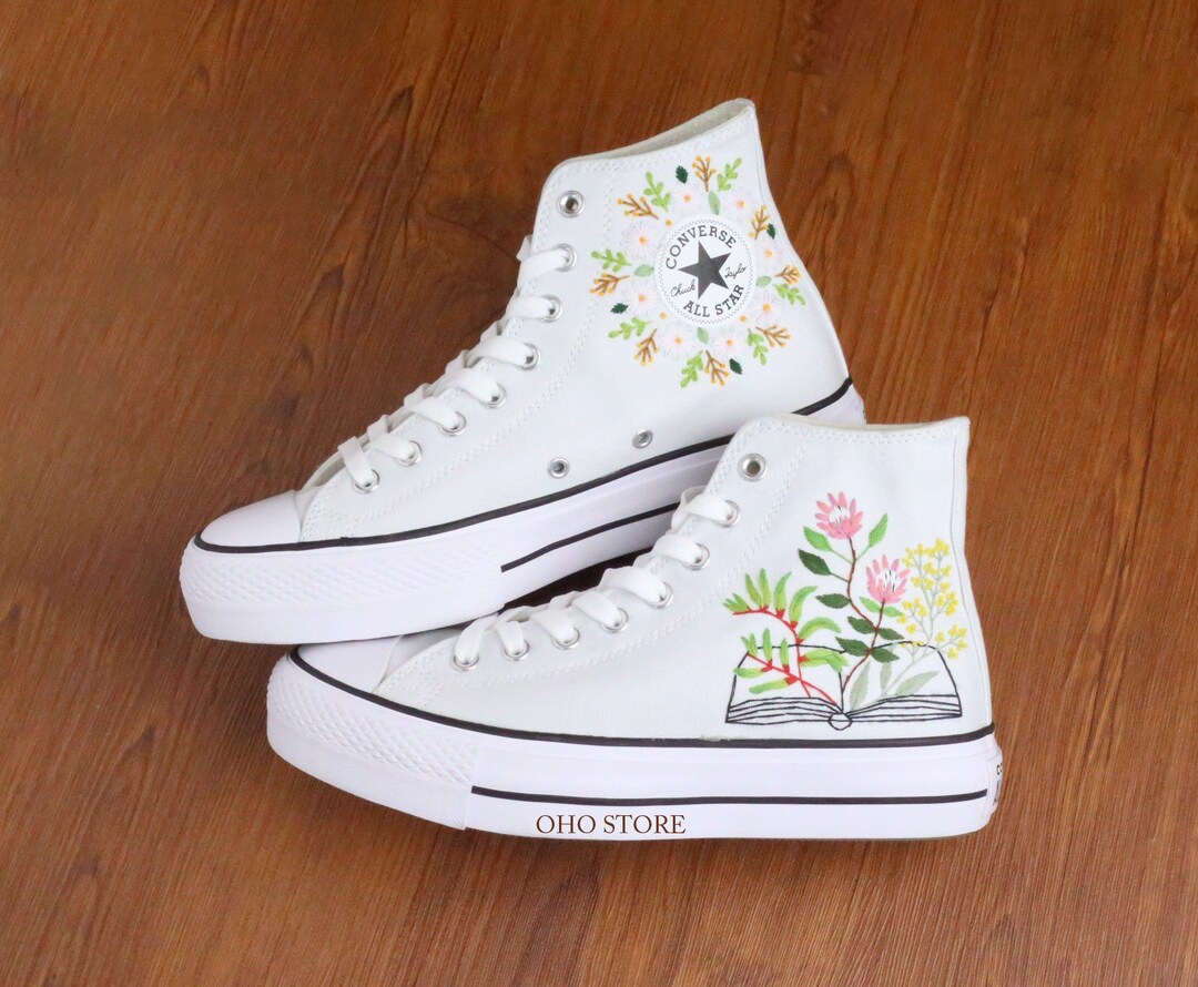 Custom Converse Platform/flowers, Books Embroidered Shoes/converse High ...