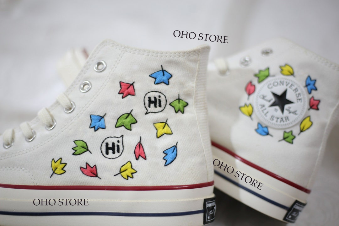 Custom Embroidered Converse High Tops: Colorful Leaf Design - Etsy