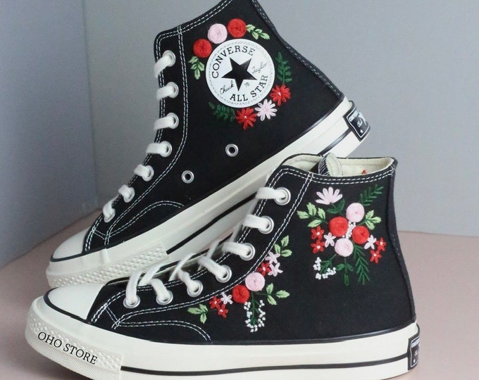 Custom Converse Flower Embroidery/ Converse High Tops/ Custom Converse ...