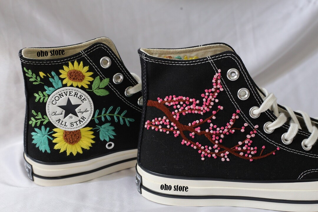 Embroidery Converse/custom Embroidered Sunflowers and Cherry Blossoms ...