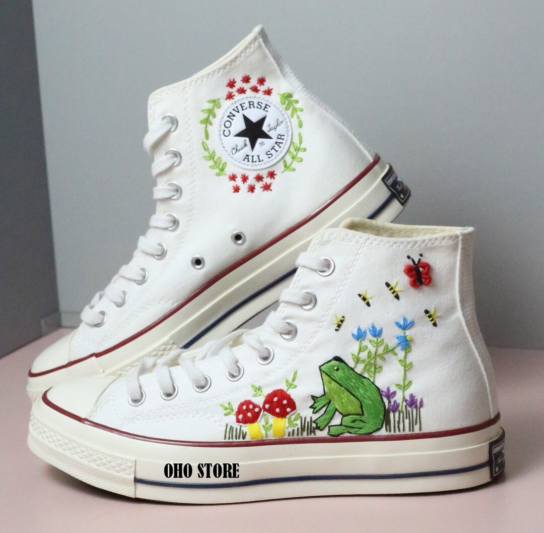 Custom Embroidery Converse/frog and Mushroom Embroidered Shoes/ Custom ...